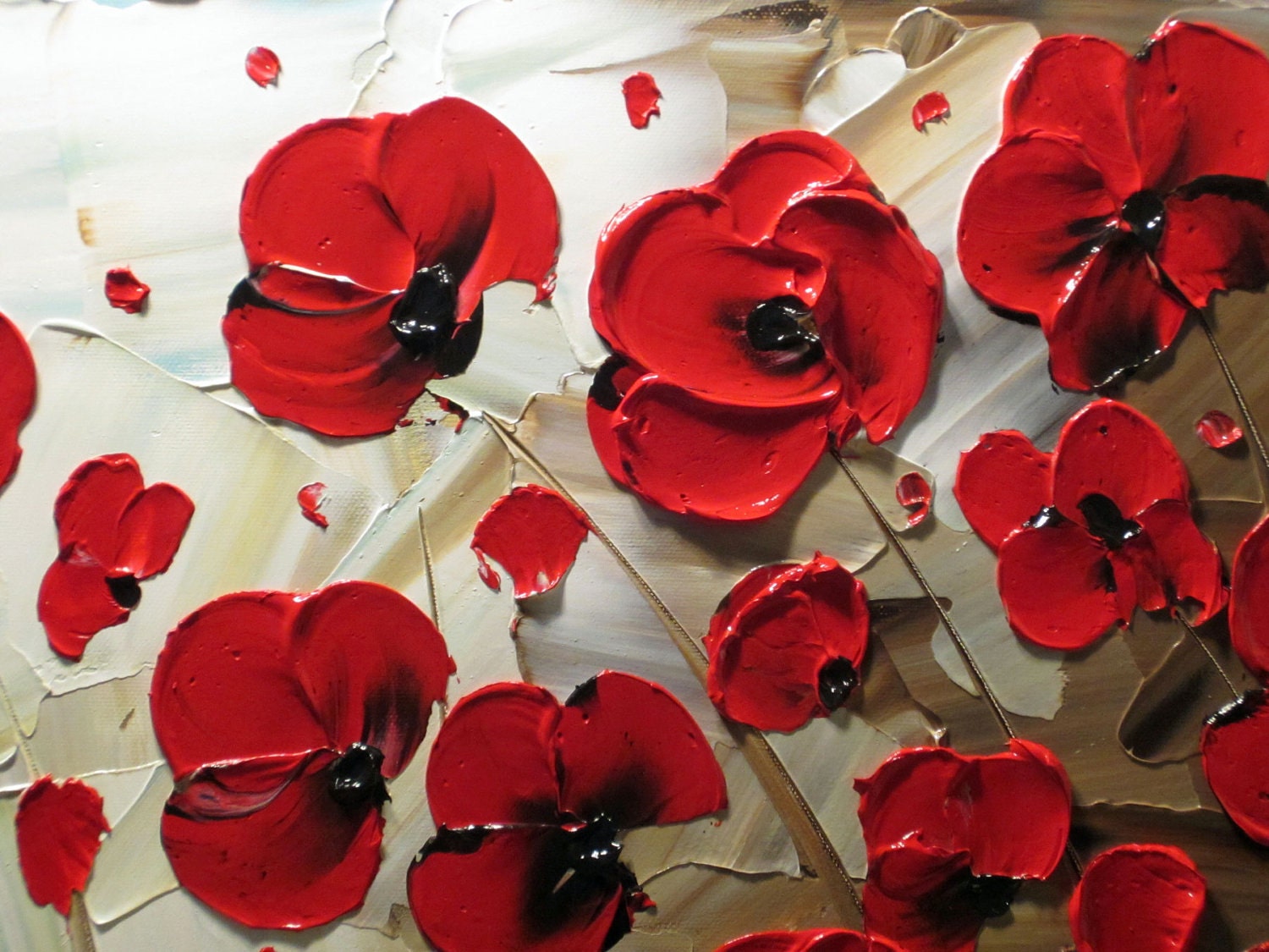 Original Abstract Textured Painting Red Poppy Painting