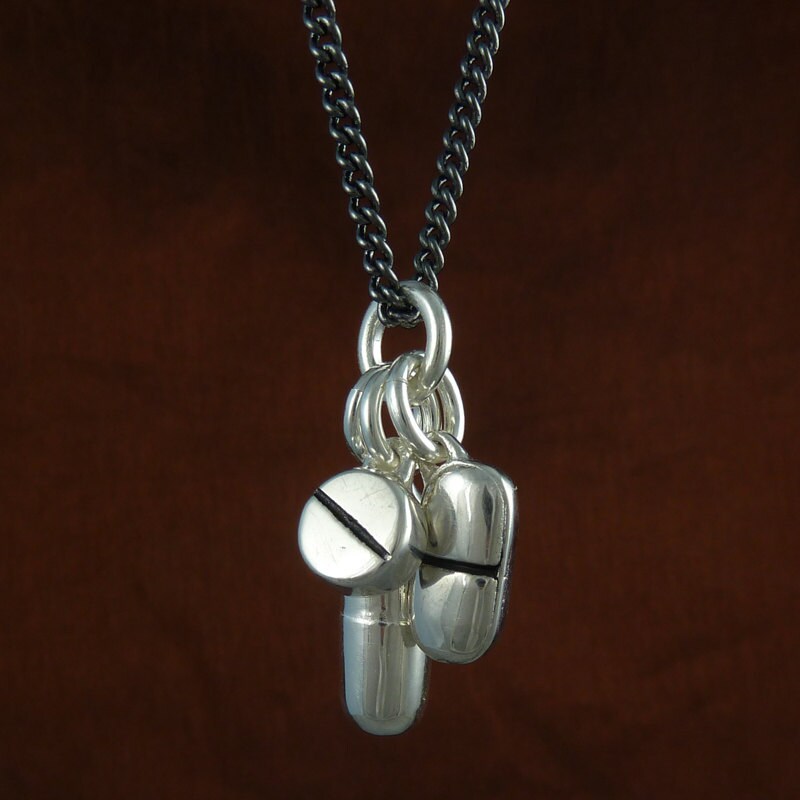 Pills Necklace Antique Silver Pill Pendant Necklace on