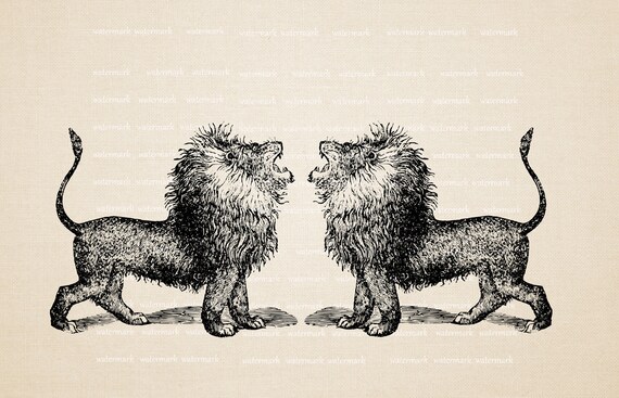 Items similar to Two Wild Lions - graphic Digital Image Download Sheet ...