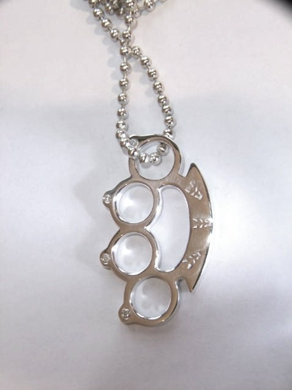Items similar to Diamond Knuckle Duster pendant and Chain Brass ...