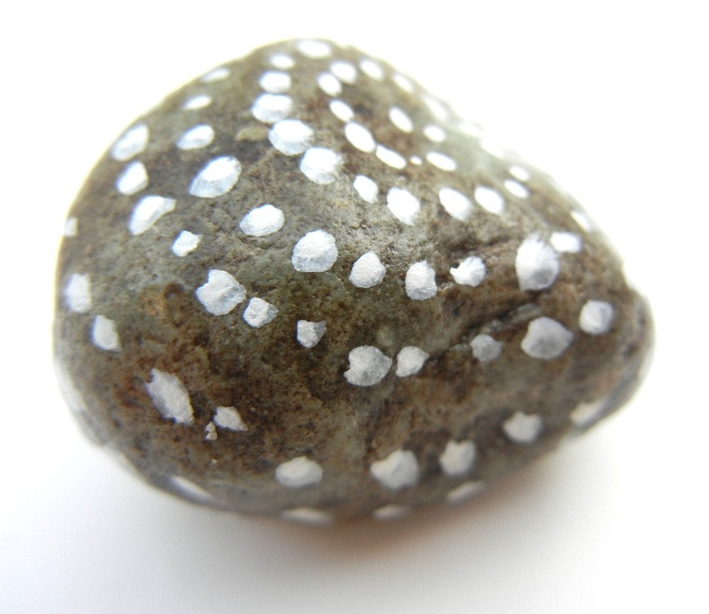 Items similar to Painted Spiral Rock, White Dots, Spots, Brown Gray ...