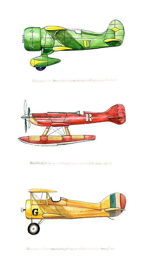 Hall's Bulldog Racer vintage airplane watercolor print