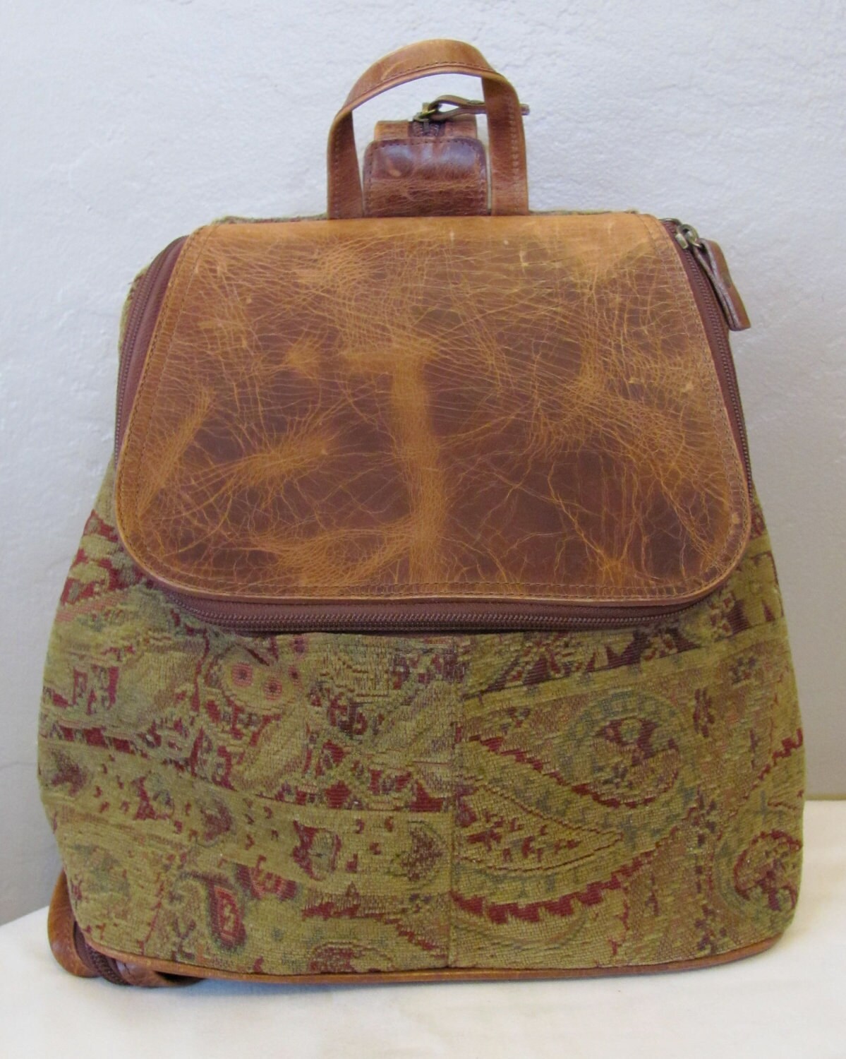 J. Jill Carpet Bag Leather Backpack Handbag Purse Gorgeous