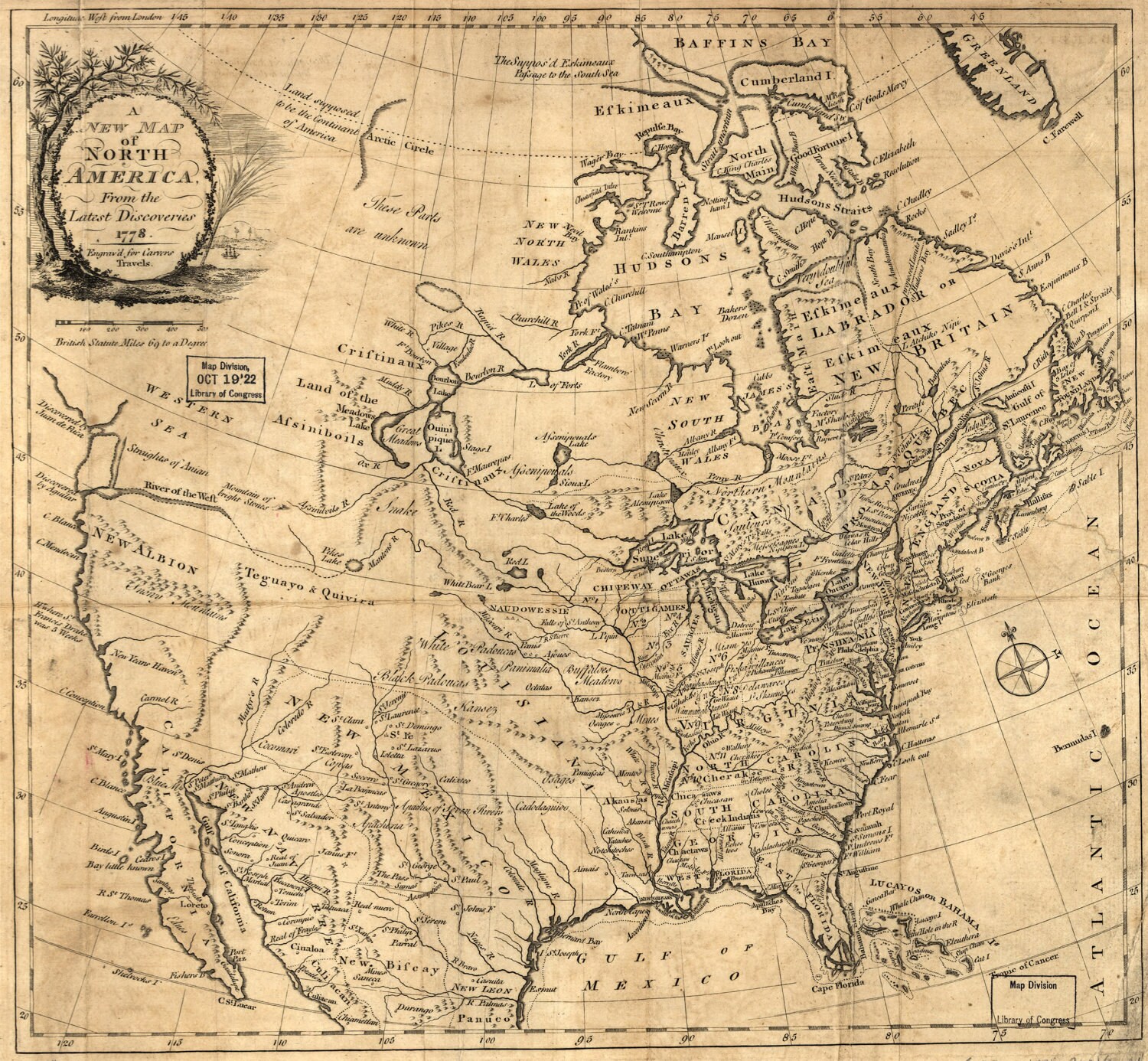 1778 Map of North America by Jonathan Carver Nice by StoneyPrints