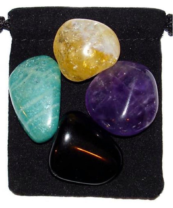 NEGATIVE ENERGY BLOCK Tumbled Crystal Healing Set 4