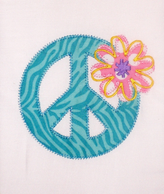 Peace Sign with Flower Embroidery Design Machine Applique