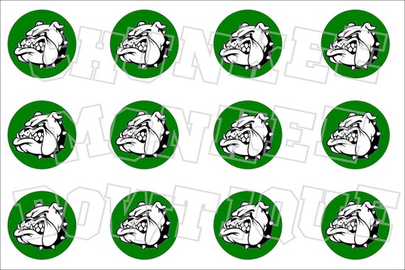 Bulldog green background bottlecap image sheet school mascot