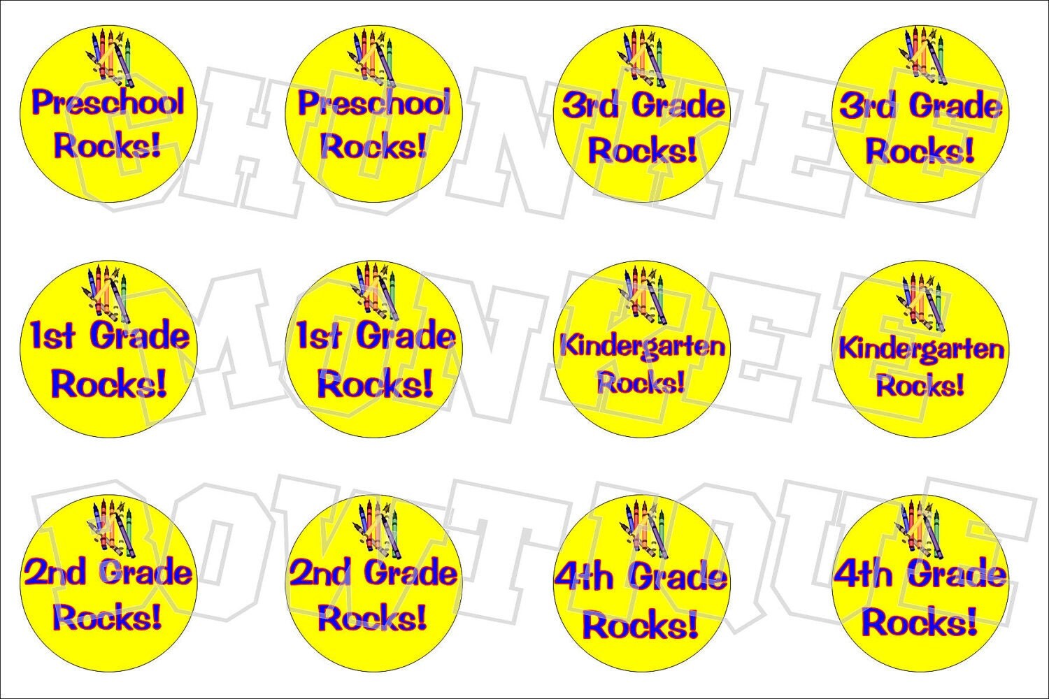 Preschool through 4th Grade Rocks bottlecap image sheet