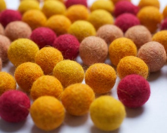 100% Wool Felt Balls with beads 50 pcs 1 inch 23mm pure by 8natur