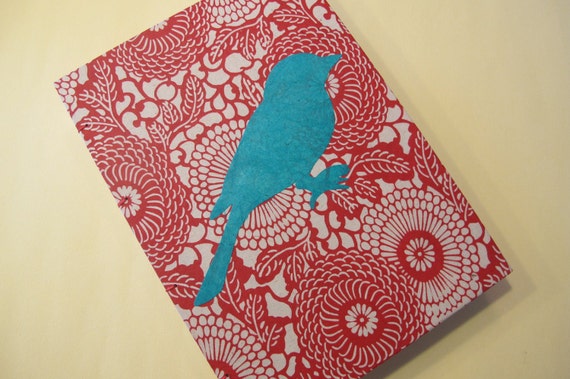 Items similar to Bird Coptic Notebook Journal: Red and Turquoise ...