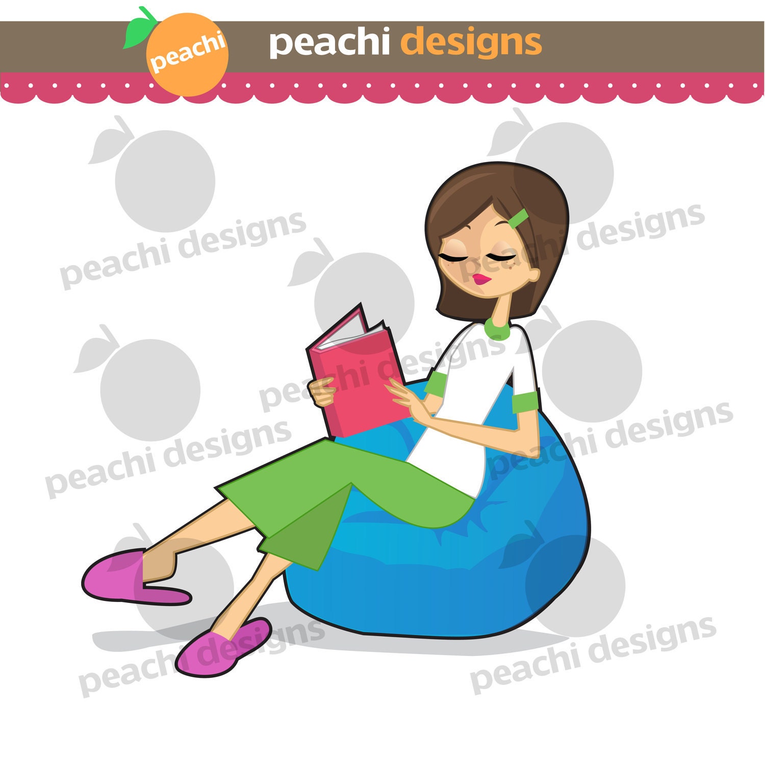 Clipart Printable Girl Reading by peachidesigns on Etsy