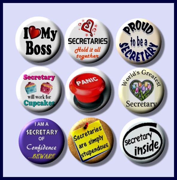SECRETARY Office Work 9 Pinback 1 Buttons Badges Pins