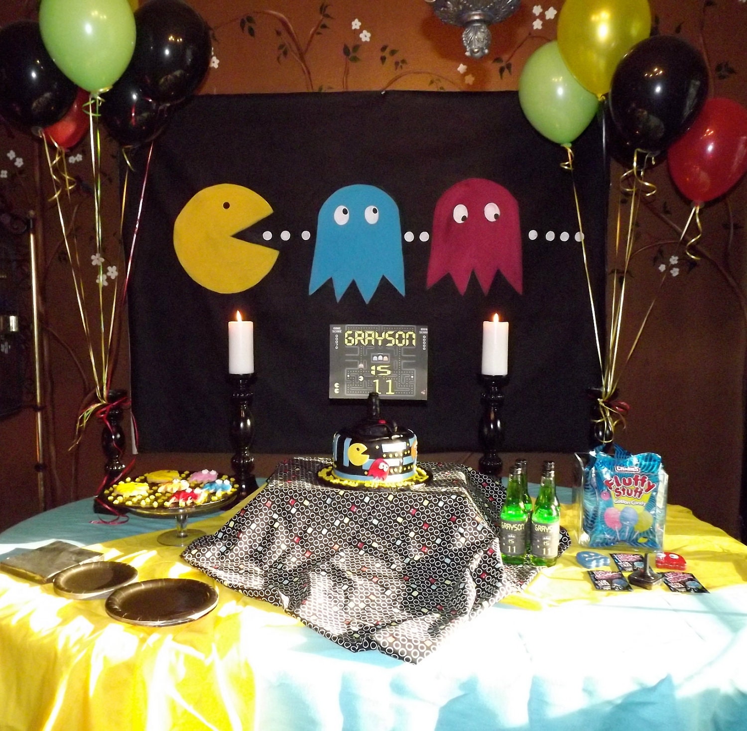 Items similar to 4' x 6' hand painted Pac Man backdrop banner on Etsy