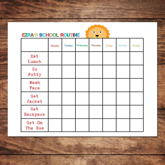 Items similar to Printable Personalized School Routine Chart, Chore ...