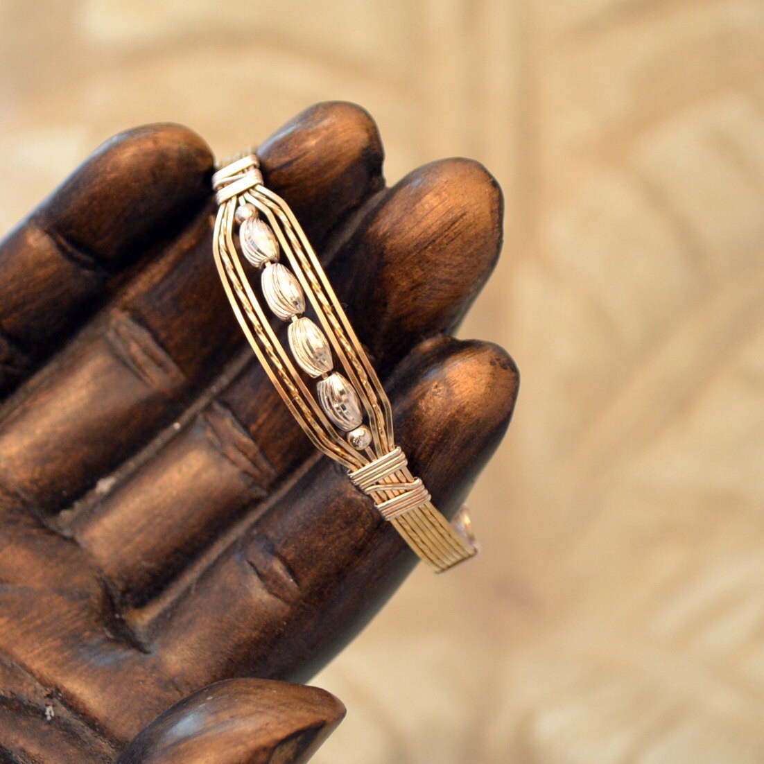 14K Gold filled wire wrapped bangle bracelet with Sterling