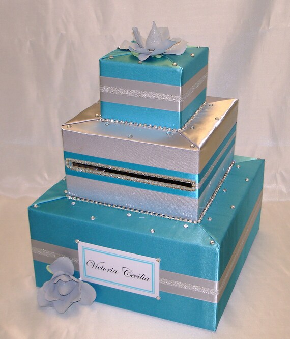 Elegant Custom Made Turquoise-White Wedding Card Box
