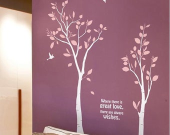 trees wall decal office wall decal flying birds wall decal