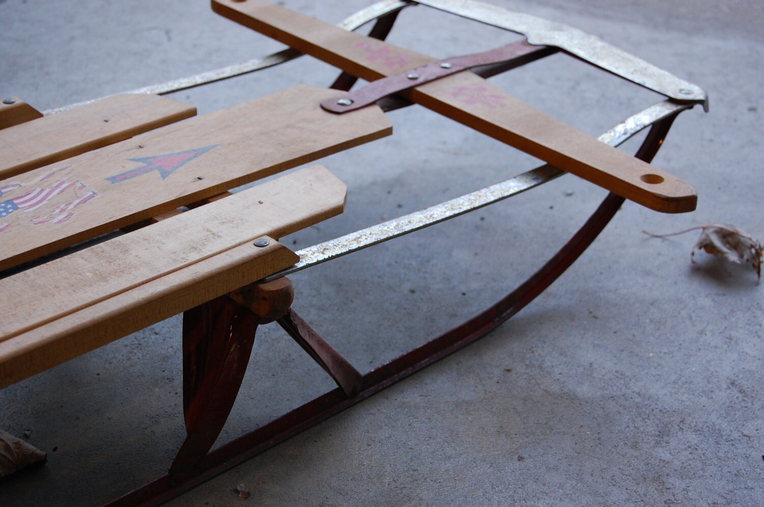 Vintage Wood Slat Paris American Steel Rail Steerable Snow