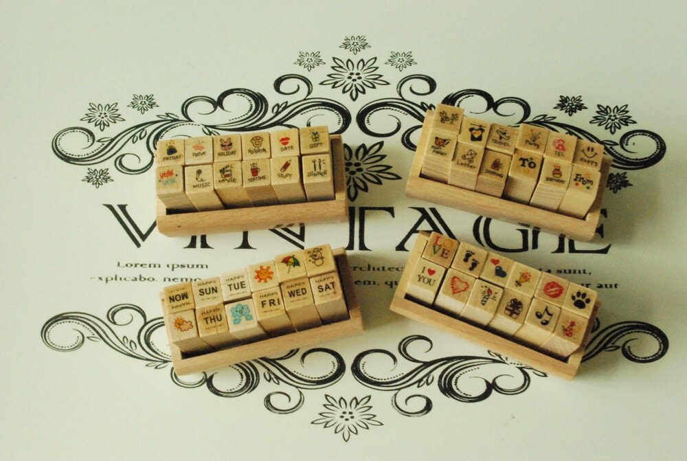 Wooden Rubber Stamp Set Mini Diary Stamp Set Week by zakkalover