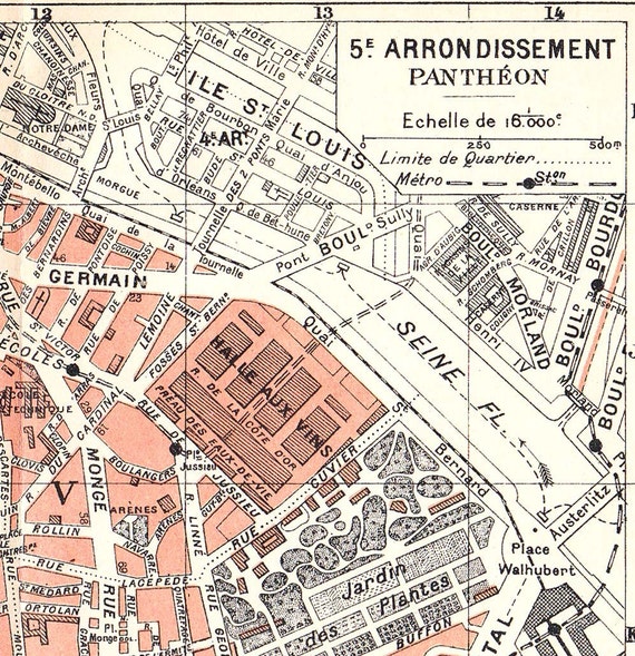 1920s Paris Street Map Pantheon by CarambasVintage on Etsy