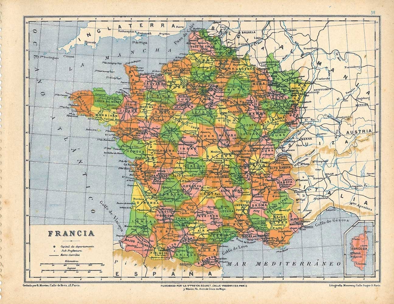 1912 Antique Map of France Political Division by CarambasVintage
