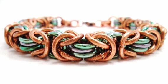 Items similar to Copper Chainmail Bracelet in Mint Black Ice on Etsy