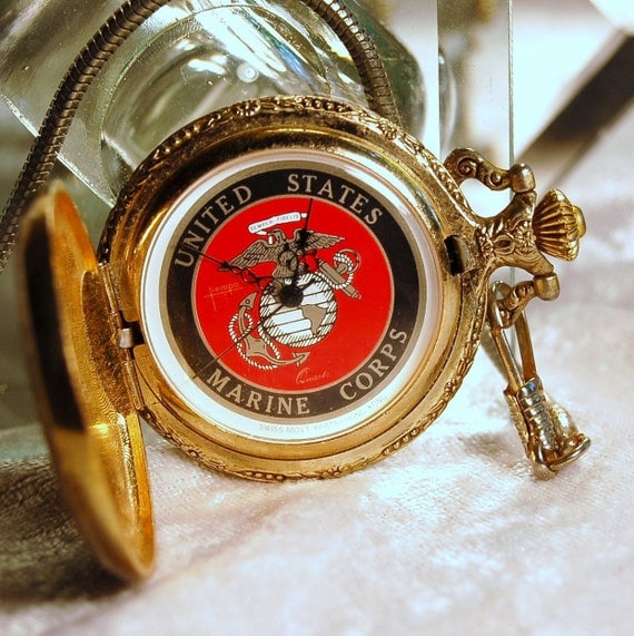 Vintage US Marine Corps Quartz Pocket Watch Working