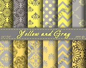 Items similar to Yellow and Gray - Digital Paper, Printable, Digital ...