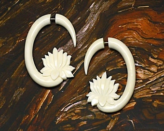 Fake Gauge Earrings Mini Hooks Fake Gauges BOHO White Bone