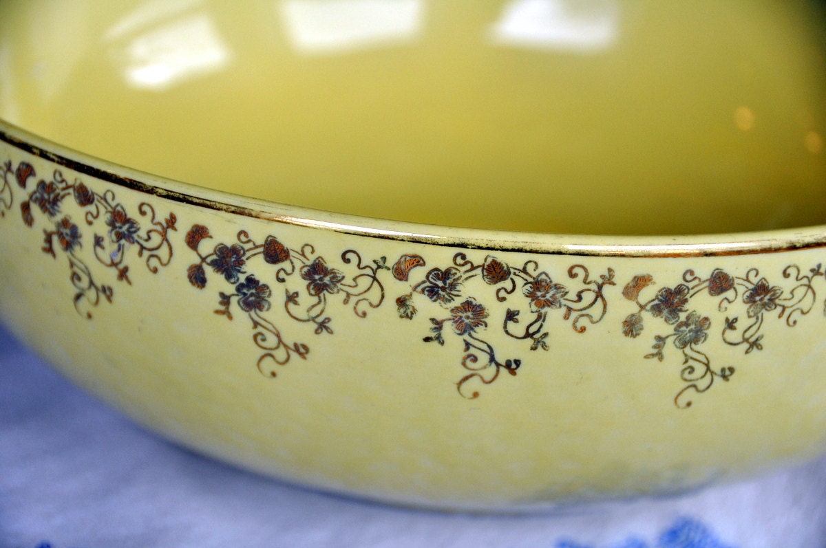 Vintage Yellow Bowl – HALL’s Superior Quality – Gilded Floral Pattern ...