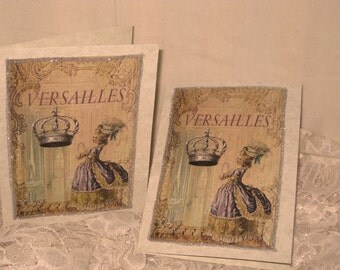 Vintage French Design Handmade Cards Adorned with Glitter