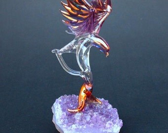 Dragon Medieval Hand Blown Glass Figurine Crystal Gold