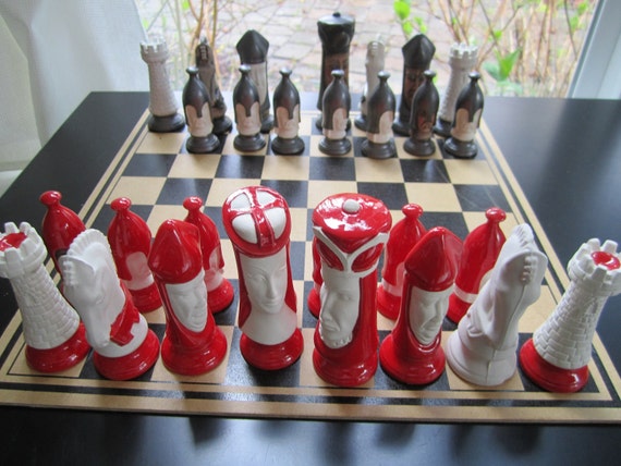 Vintage Chess Set pieces ceramic unfinished for art projects