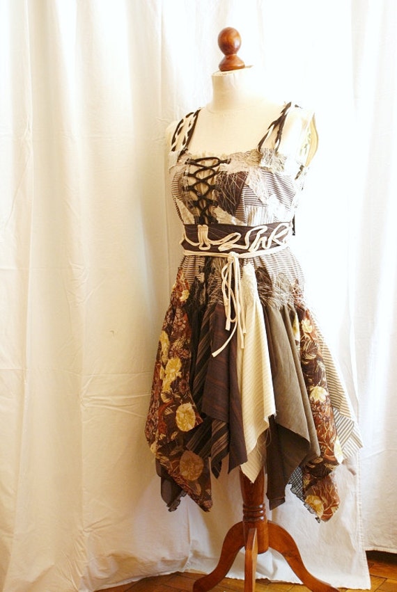 Tattered Dress Fairy Dress Romantic Brown Dress. Funky by cutrag