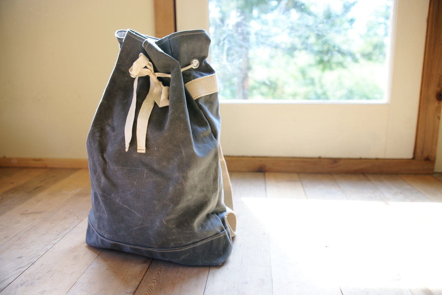 Items similar to Waxed Canvas Drawstring Backpack - Charcoal Grey on Etsy