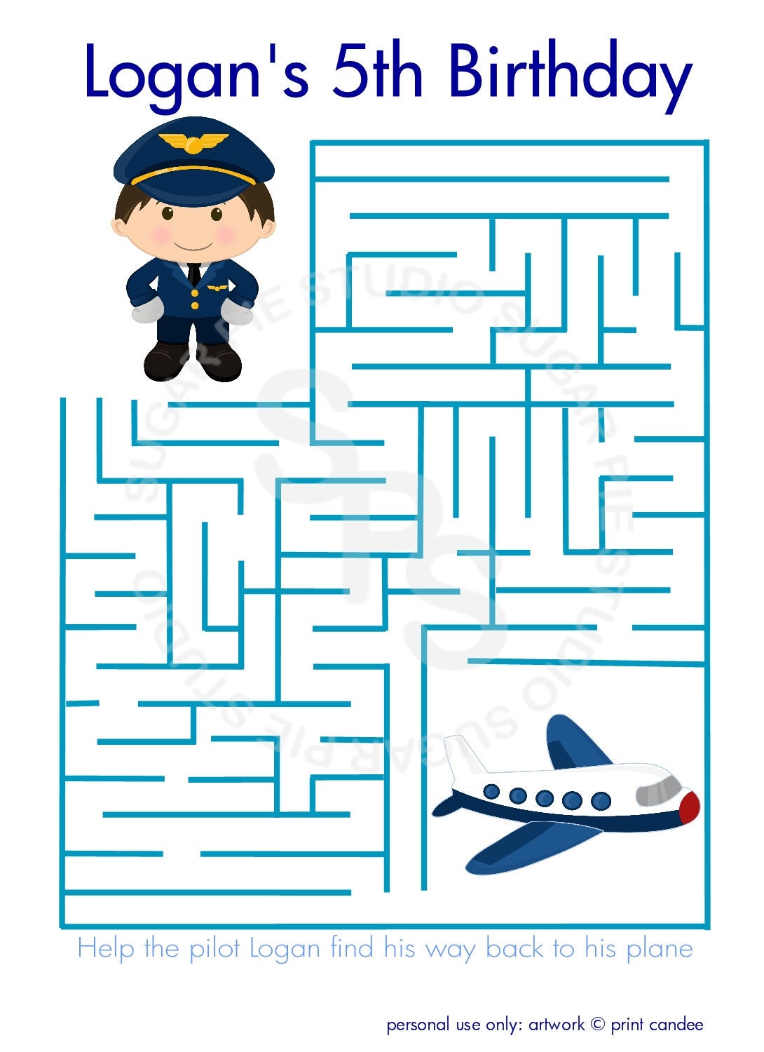 Any theme Printable Personalized Pilot Airplane Activity sheet