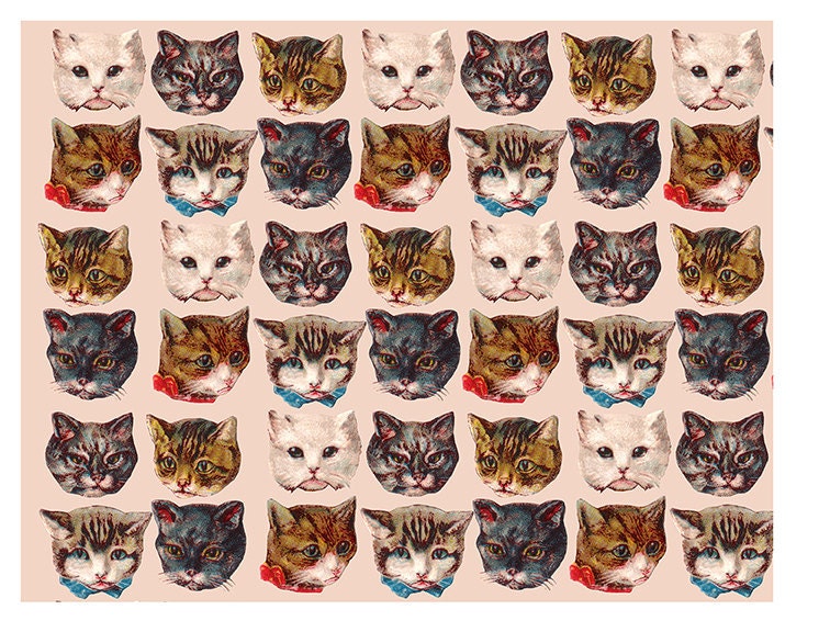 Vintage Cute Cats Faces Digital Collage Sheet No by maggiedolly