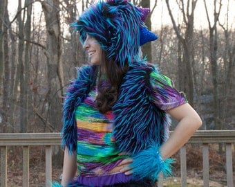 Monster Fur SKIRT - black with turquoise and purple spikes