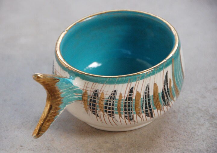 Ceramic Fish Cup with Tail Handle Vintage Italian