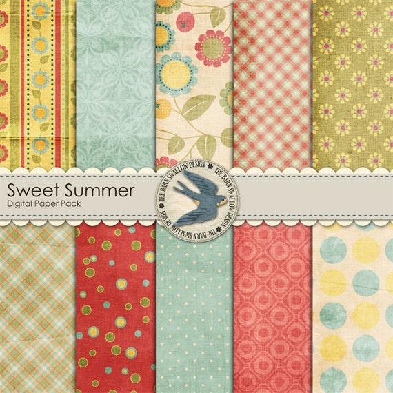 Digital Scrapbook Paper Pack Instant Download Sweet Summer