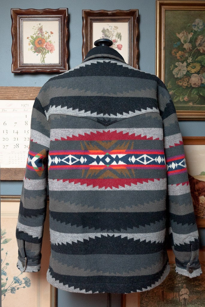 Vintage Pendleton Navajo Wool 70s Blanket Coat Mens