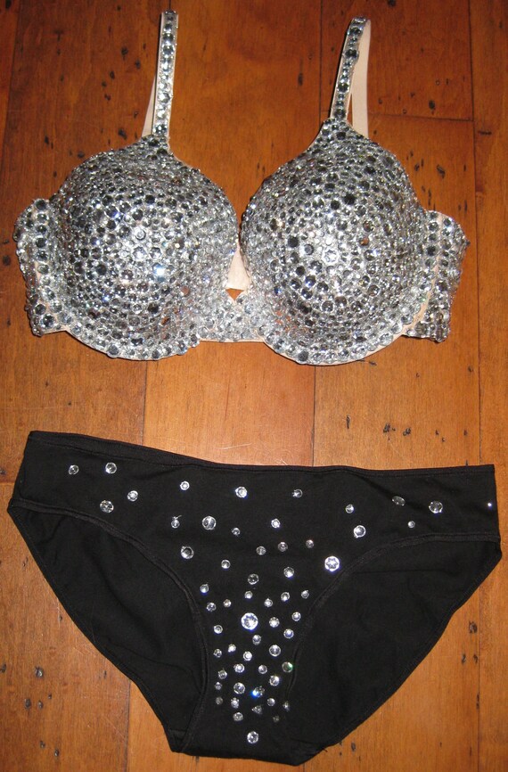 Items Similar To Rhinestone Bra Completely Covered Silver Glittered Rhinestone Crystal Bra And