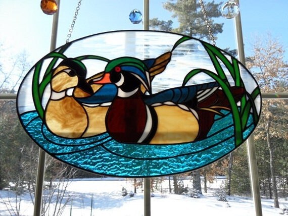 Stained Glass Wood Ducks Male and Female