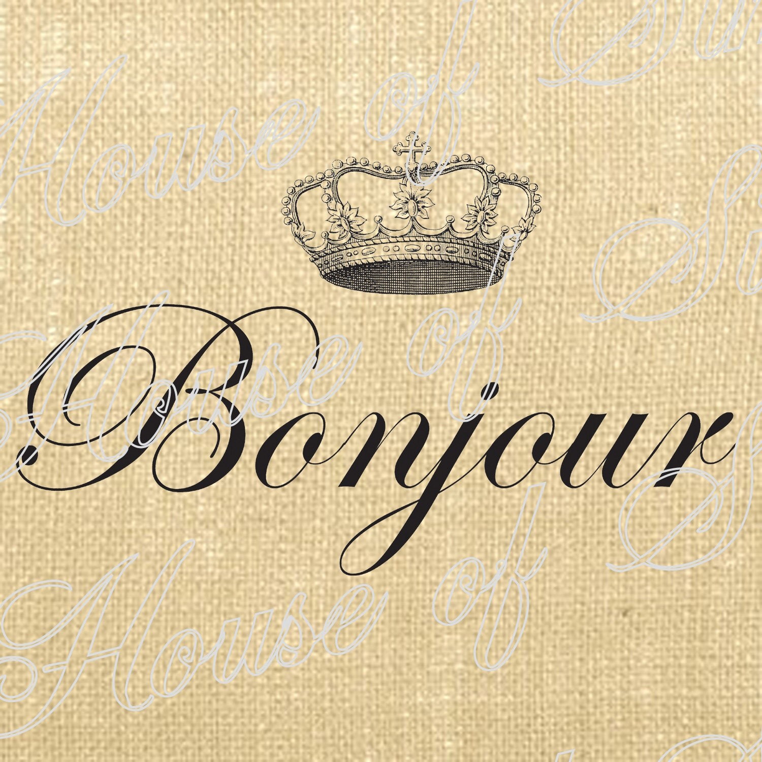 Bonjour Crown French Vintage Download Graphic Image Art Jpeg