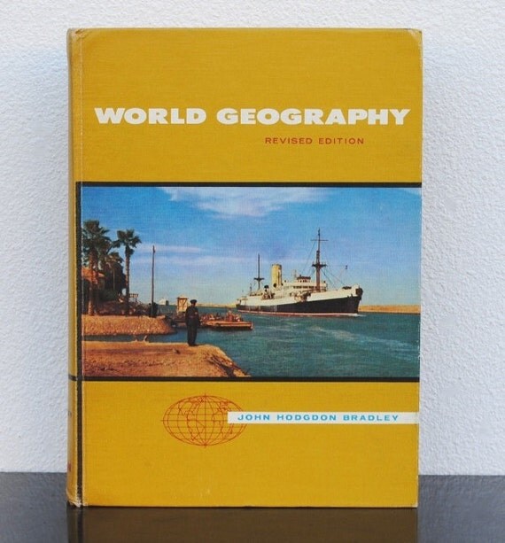 1950s Geography Textbook World & US Maps Vintage Student