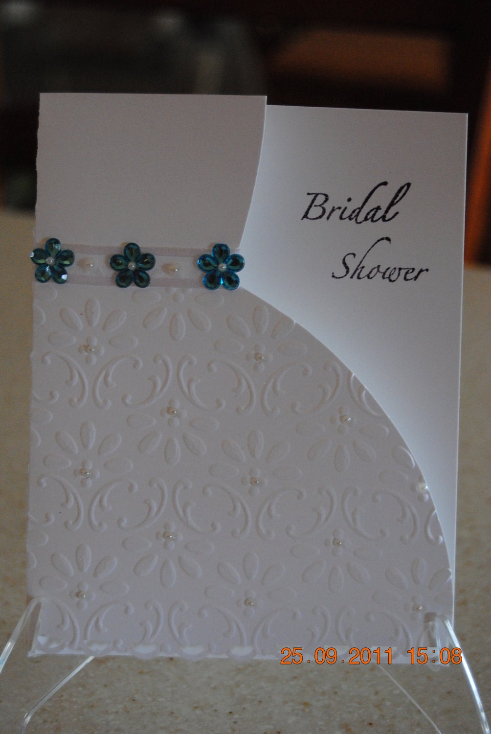 Handcrafted Embossed Bridal Shower Card Invitation