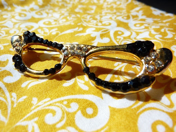 Vintage Cat Eye Glasses Brooch Rhinestones Atomic