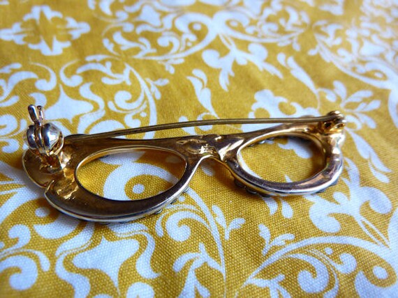 Vintage Cat Eye Glasses Brooch Rhinestones Atomic