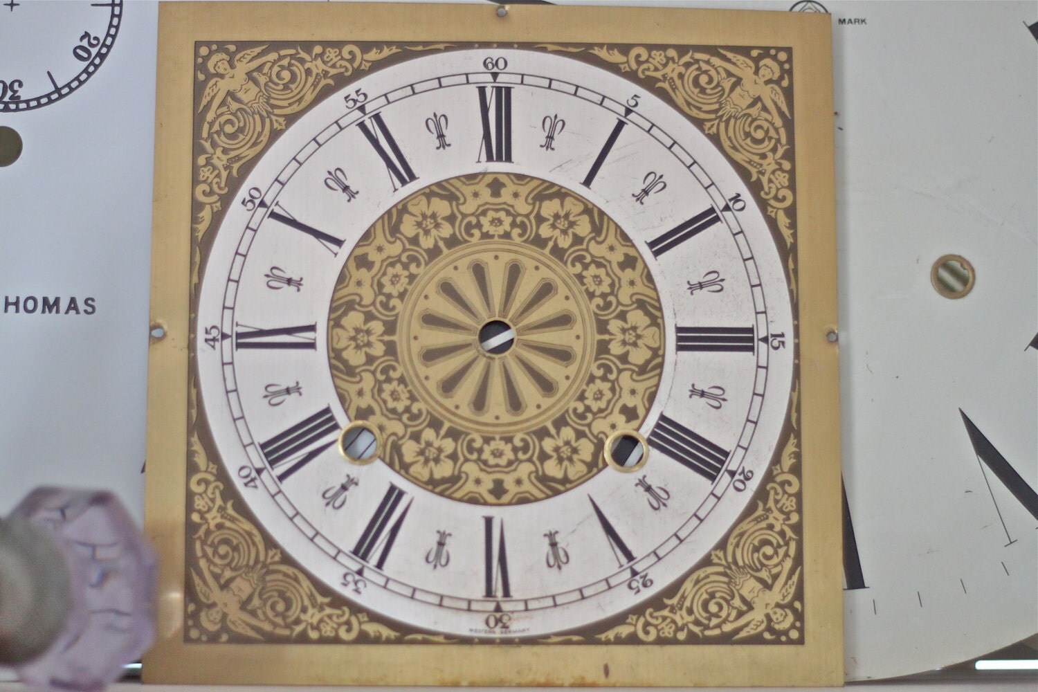 Brass Square Clock Face/Dial with Roman Numerals