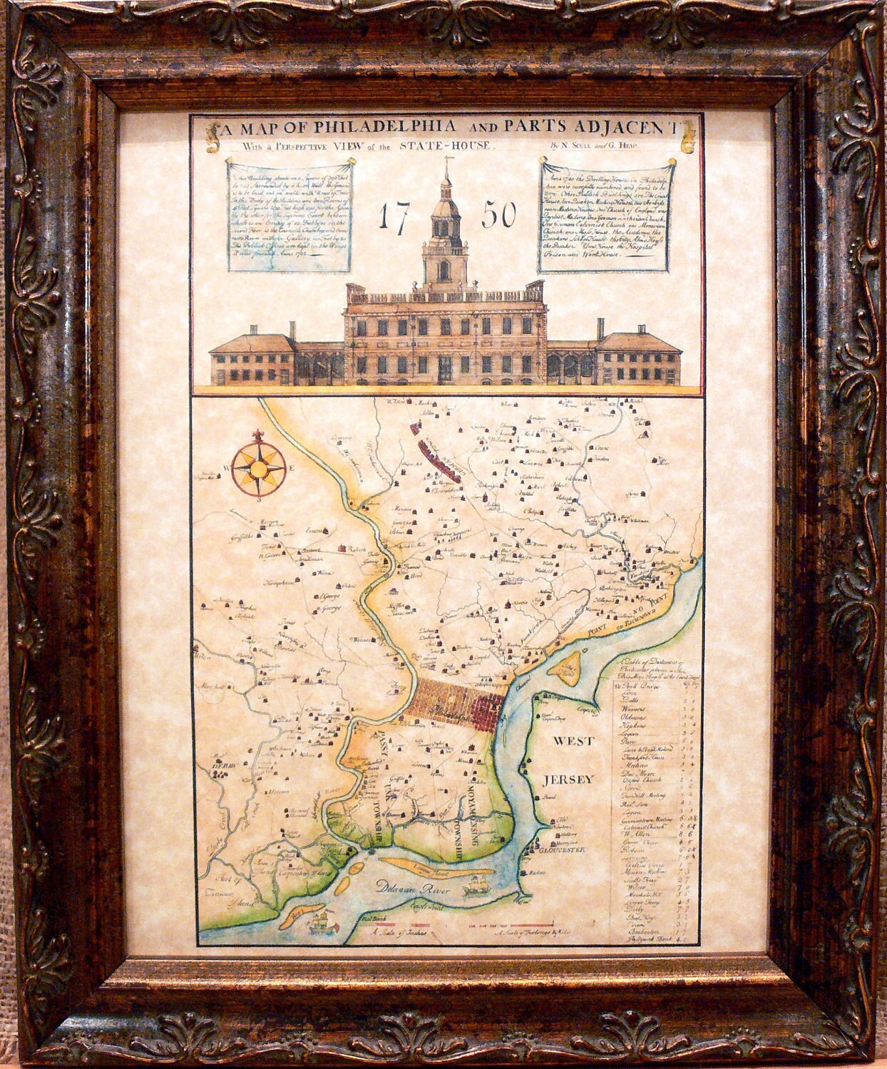 Philadelphia Region Map Print of a 1750 Map on Parchment Paper